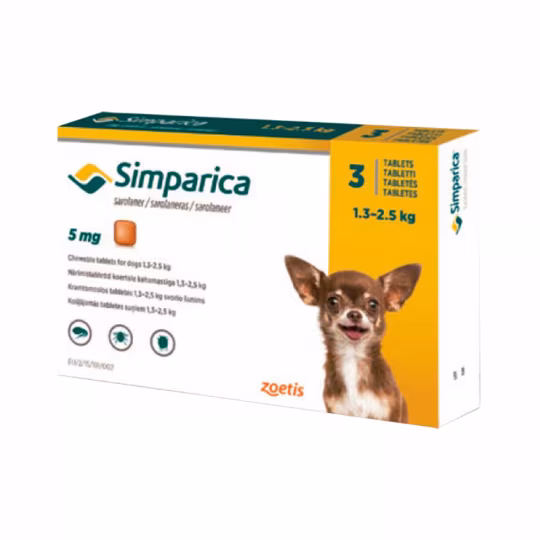 Simparica 5mg 1.3kg - 2.5kg 3 tablets