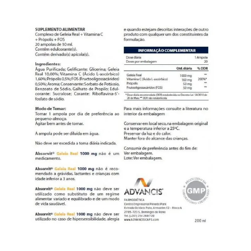 Absorvit Royal Jelly 1000mg 20 ampoules