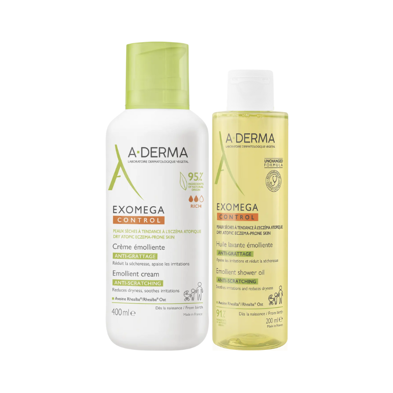 A-Derma Exomega Control Emollient Cream + Emollient Shower Oil Pack